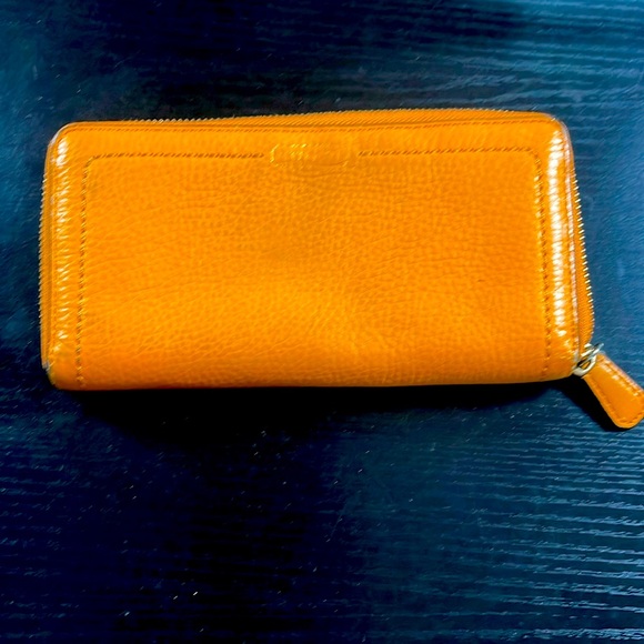 Bags | Coach Orange Leather Long Zippered Wallet | Poshmark